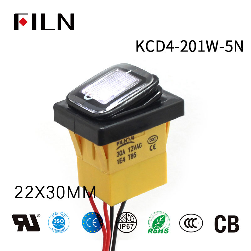 Marine Rocker Switch With Wire 20A 220V Waterproof IP68