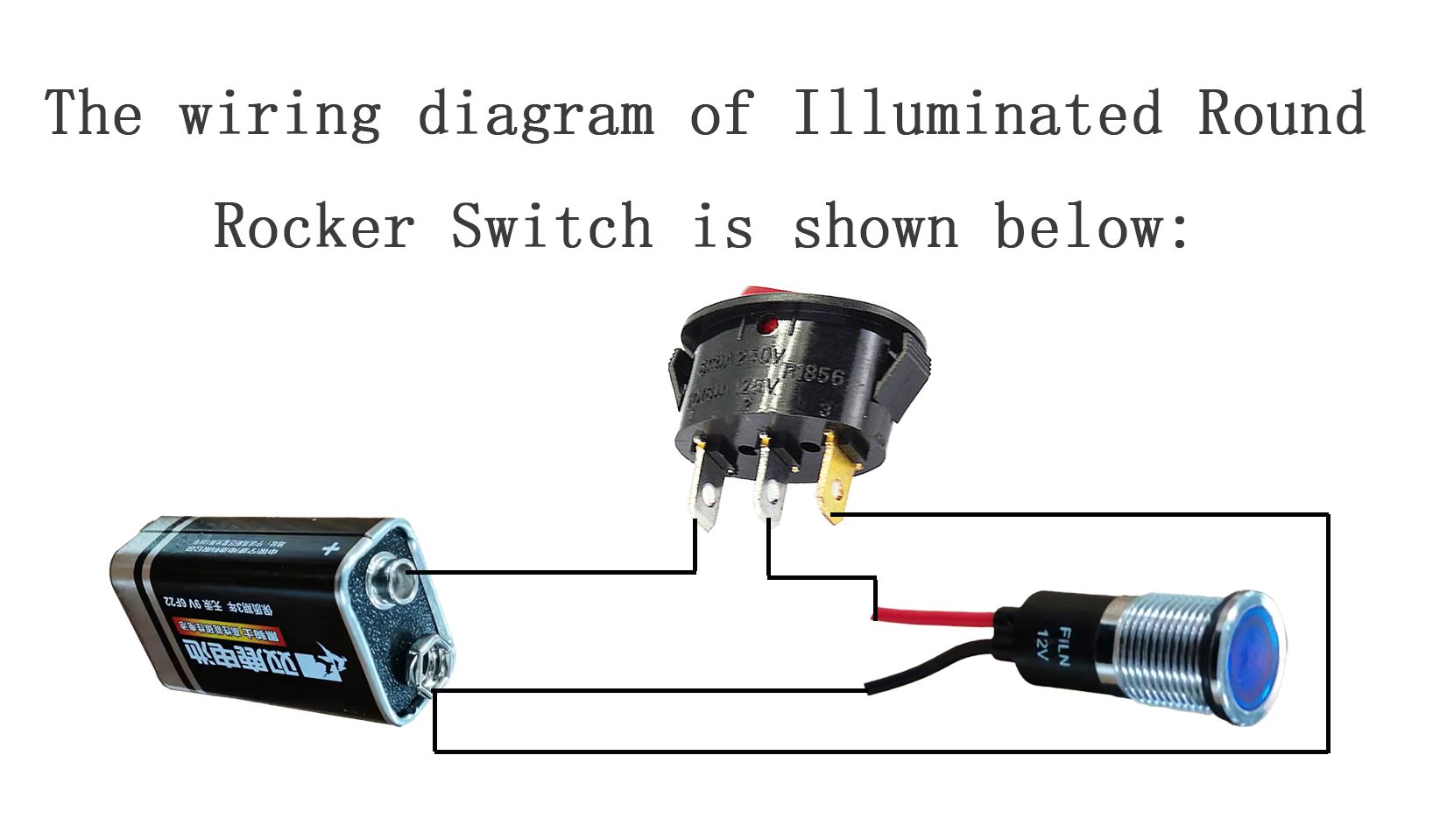 FILN 3 Pin Illuminated Round Rocker Switch Multiple Colors