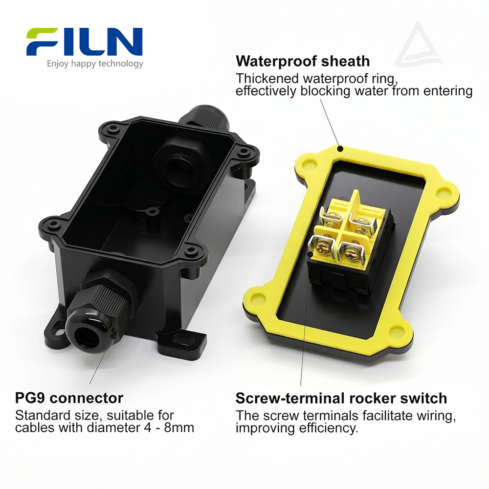 Plastic Junction Box with Waterproof 30A Black Painted Rocker Switch ...